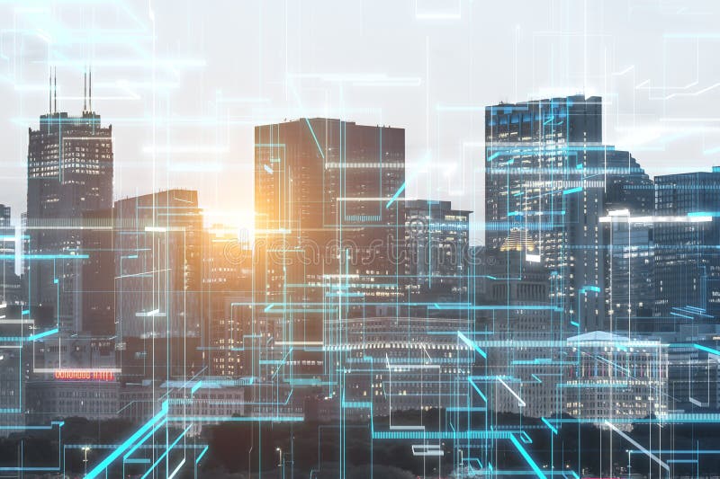 Creative Digital Tech City Skyline. Technology, Future and Metaverse ...