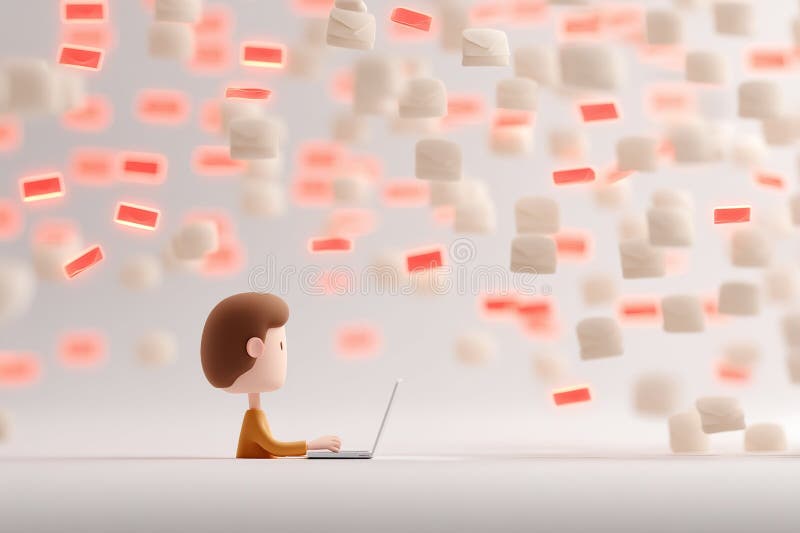 Creative Digital Workspace Featuring a Character Working on a Laptop ...