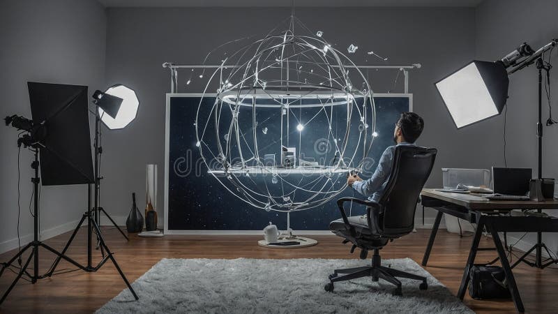 Creative Digital Workspace with Futuristic Globe Model Stock ...