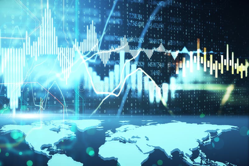 Creative Digital World Map with Forex Charts Stock Illustration ...