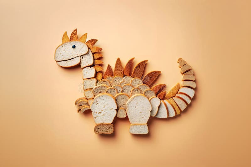 Creative Dinosaur Representation from Assorted Bread Slices, Showing ...