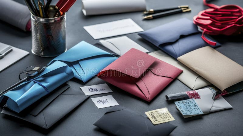 Creative Direct Mail Envelopes in a Modern Office Workspace Design ...