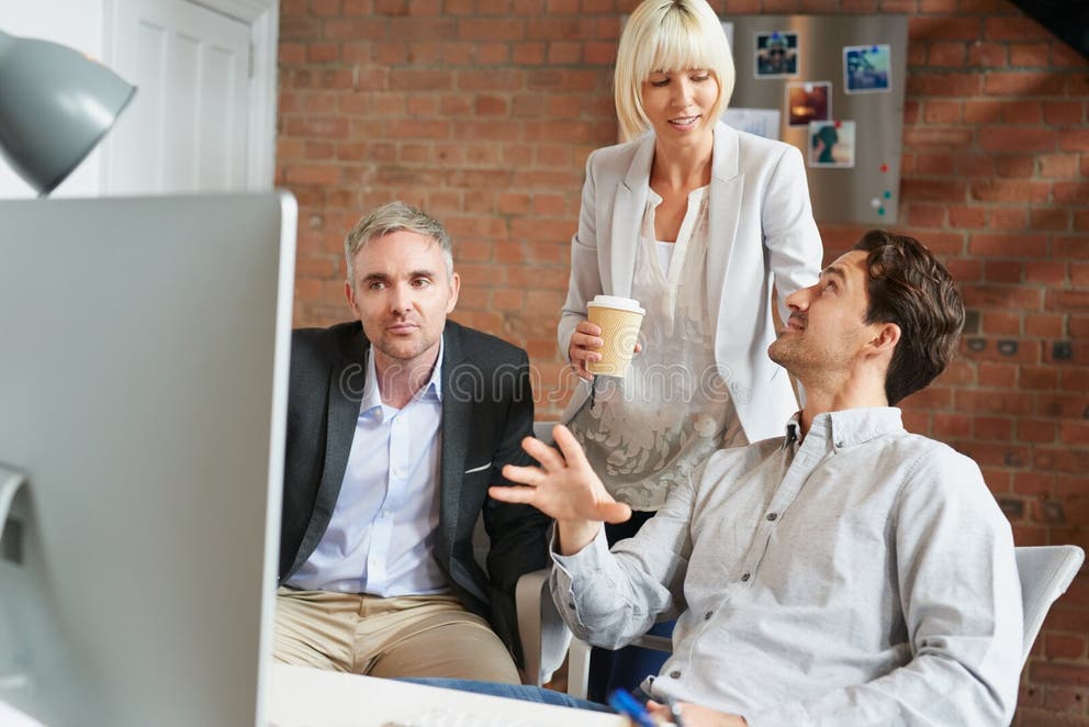 Creative, Discussion and Business People in Office with Computer ...