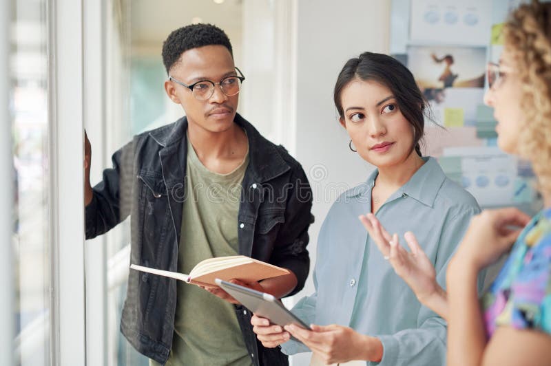 Creative, Discussion and Group of Business People at Moodboard with ...