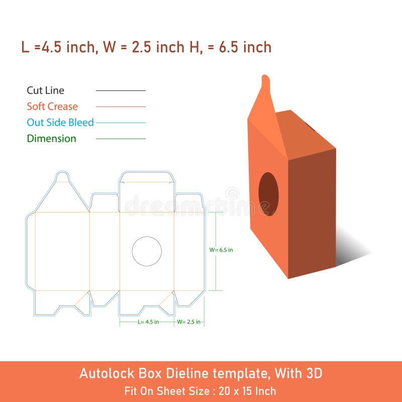 Creative Display Auto Lock Box Dieline Template and 3D, Vector File ...