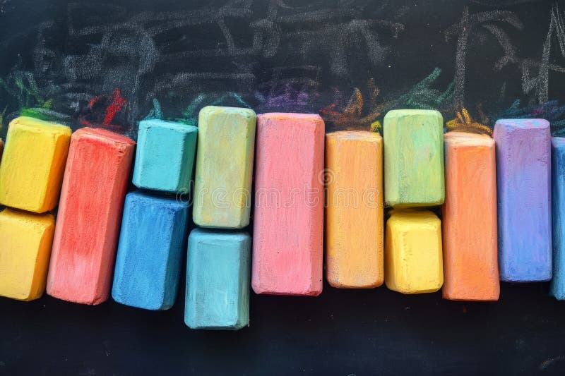 Colorful Chalk Pieces Arranged Neatly on a Blackboard. these Vibrant ...