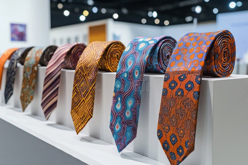 Creative Display of Colorful Neckties at a Stylish Fashion Exhibition ...