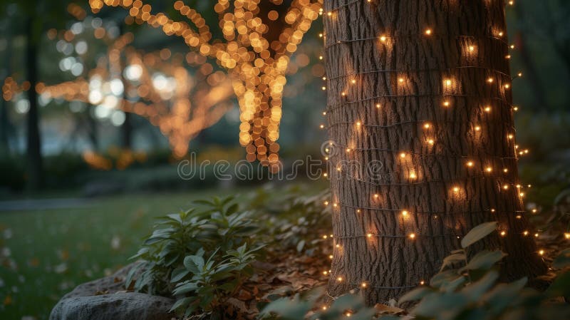 A Creative Display of Fairy Lights Wrapped Around the Trunk of an Old ...