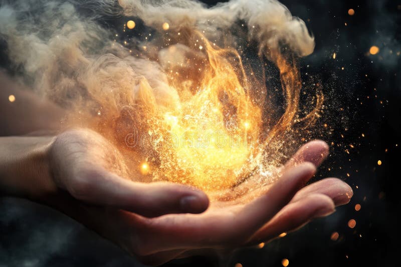 Creative Display of Fire and Energy Emerging from an Open Hand at Night ...