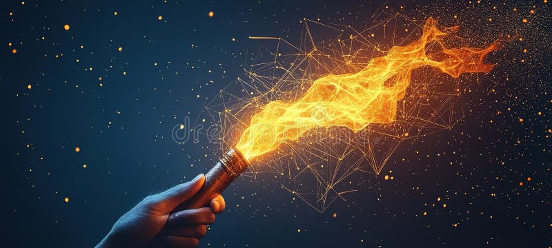 Creative Display of Flame in Dark Space with Sparkling Particles ...