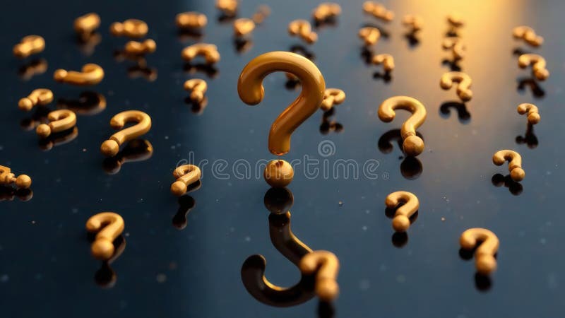 Creative Display of Golden Question Marks on a Reflective Surface Stock ...