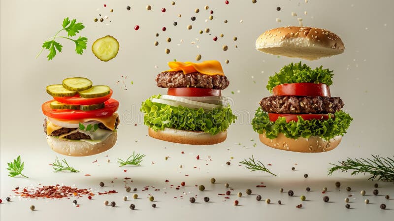 Deconstructed Hamburger Ingredients Floating Mid-air Stock Image ...