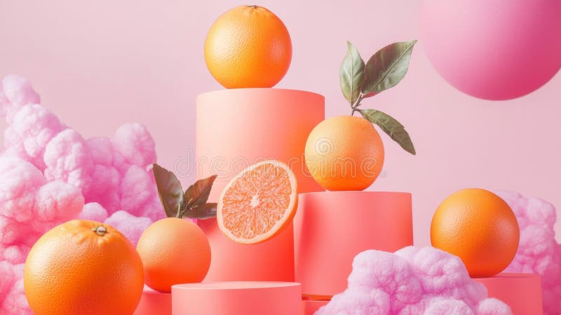 Creative Display of Oranges on Abstract Pink Background Stock Photo ...