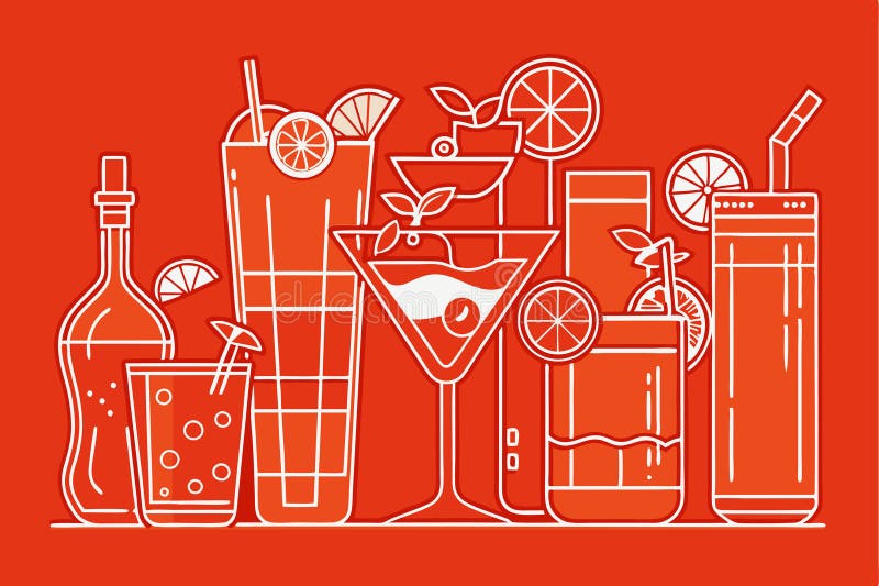 A Creative Display of Outlined Cocktail Designs Featuring Diverse ...