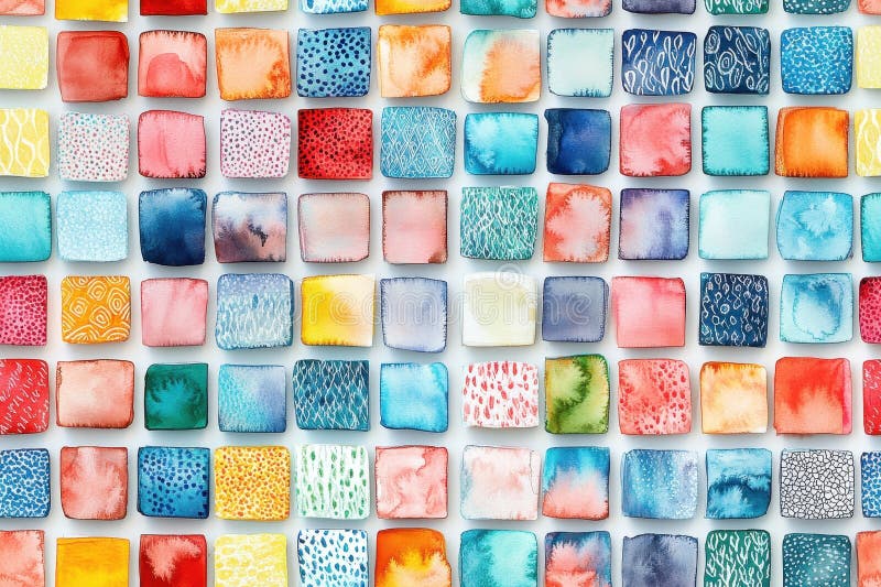 Creative Display of Pastel Squares with Varied Patterns Against a White ...