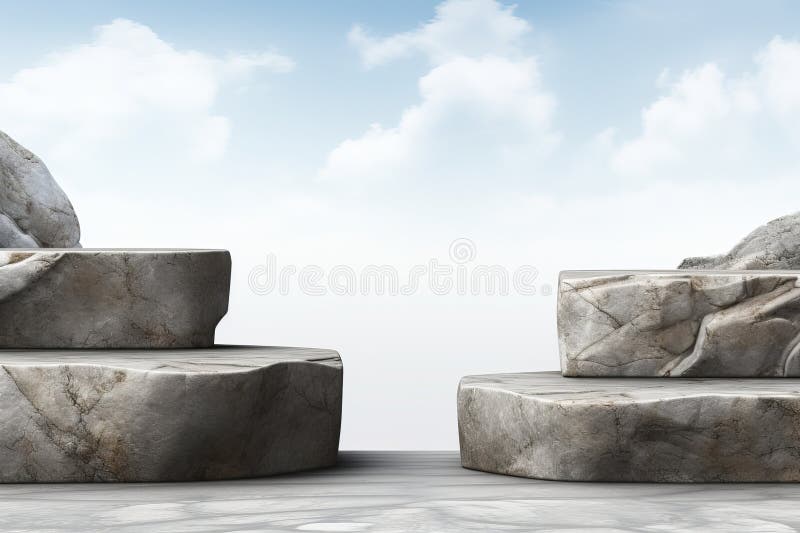 Creative Display of Textured Stone Platforms Under a Bright Sky ...