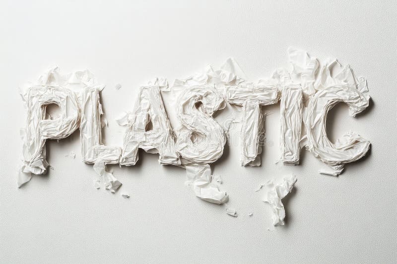 Creative Display of the Word Plastic Made from Crumpled Material in a ...