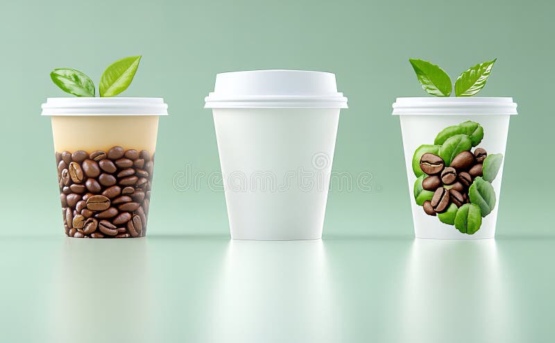 Creative Disposable Coffee Cups with Bean and Leaf Designs on Green ...