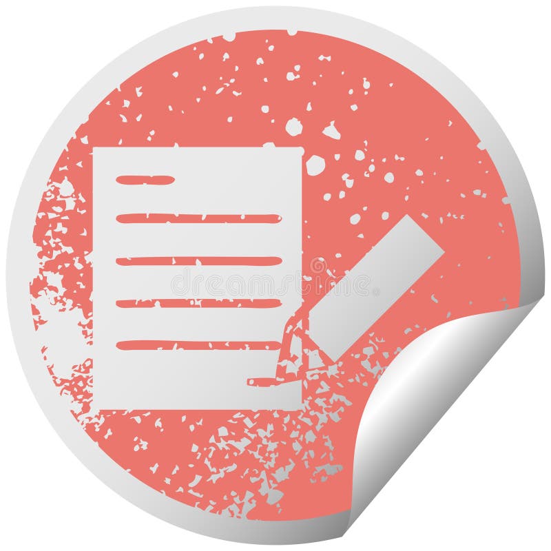 A Creative Distressed Circular Peeling Sticker Symbol of Writing a ...