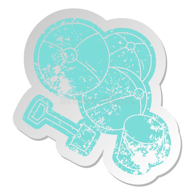 Distressed Grunge Worn Old Sticker Decal Cartoon Bucket Spade Balls ...