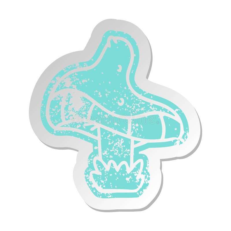 A Creative Distressed Old Sticker of a Single Mushroom Stock Vector ...