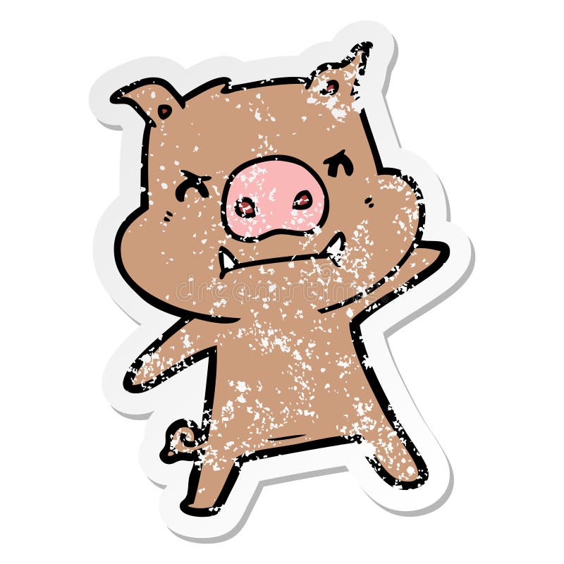 A Creative Distressed Sticker of a Angry Cartoon Pig Stock Vector ...