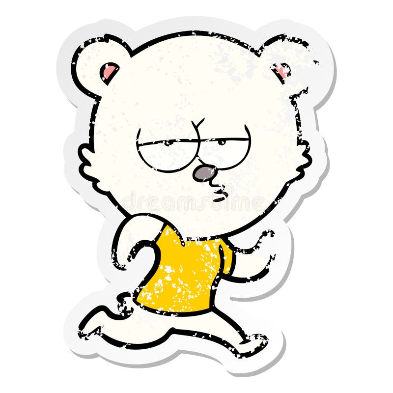 A Creative Distressed Sticker of a Bored Polar Bear Running Cartoon ...