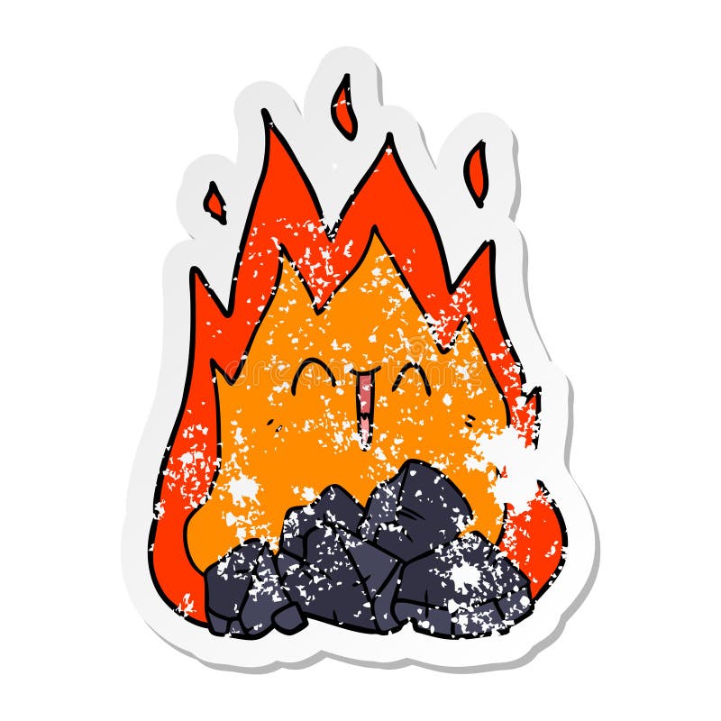 A Creative Distressed Sticker of a Cartoon Blazing Coal Fire Stock ...
