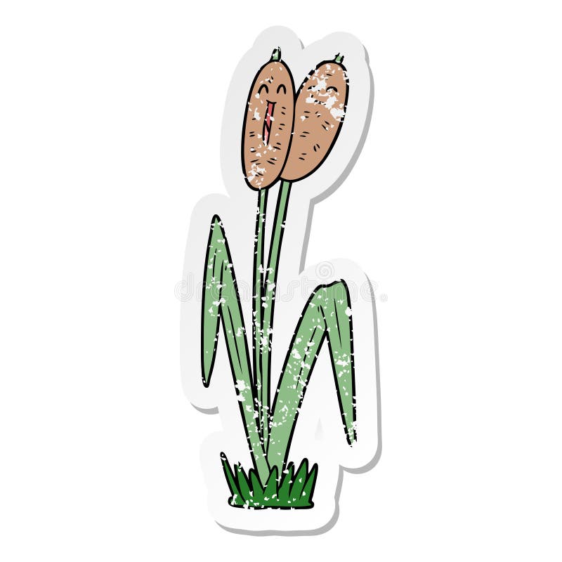 A Creative Distressed Sticker of a Cartoon Bullrush Stock Vector ...