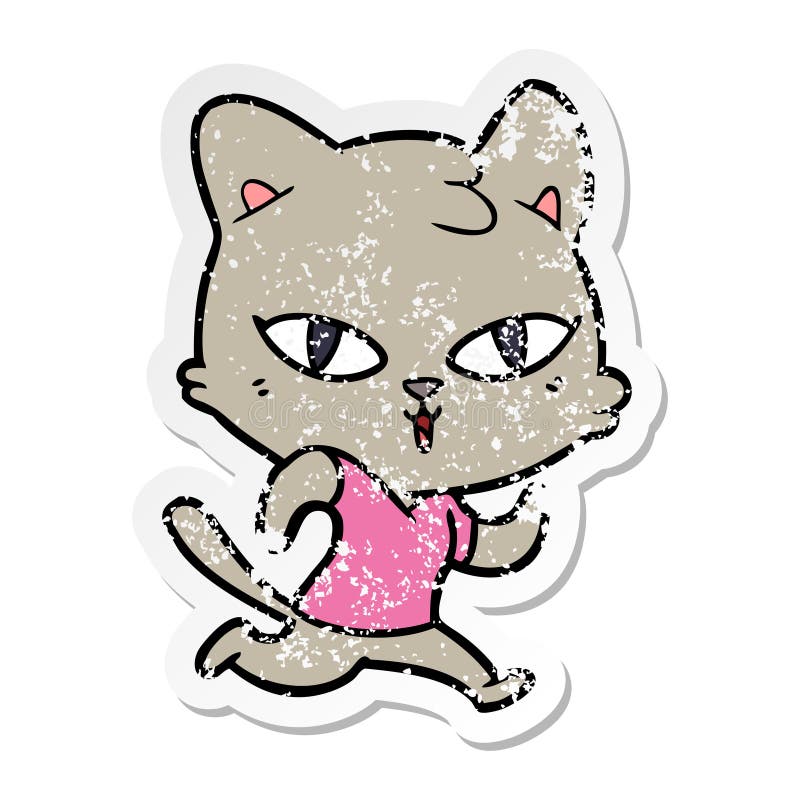 A Creative Distressed Sticker of a Cartoon Cat Out for a Run Stock ...