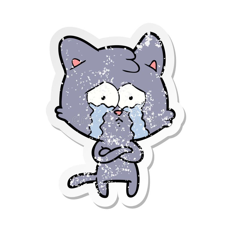 A Creative Distressed Sticker of a Cartoon Crying Cat Stock Vector ...