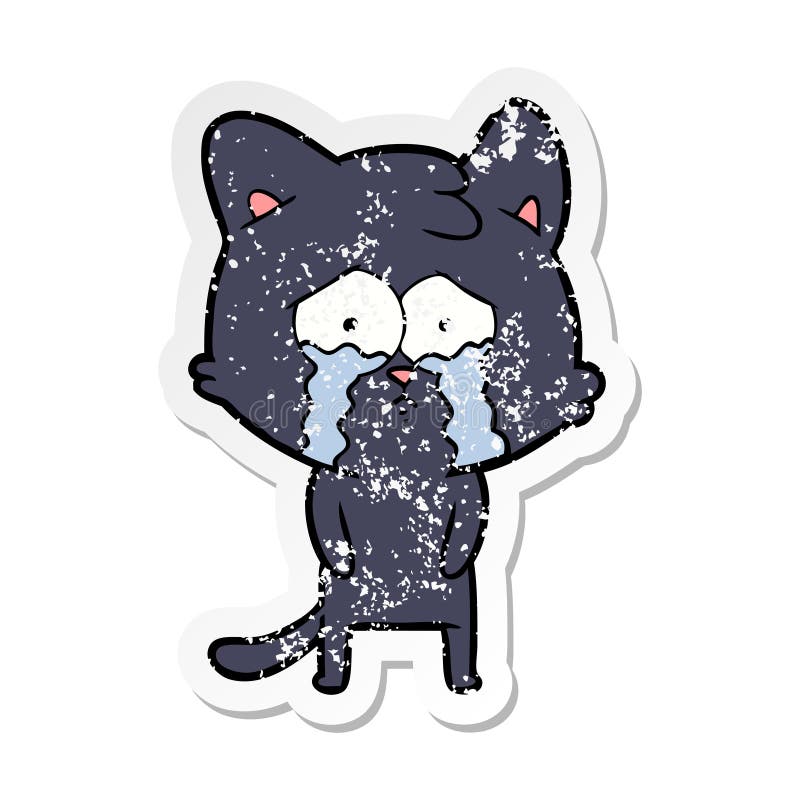 A Creative Distressed Sticker of a Cartoon Crying Cat Stock Vector ...