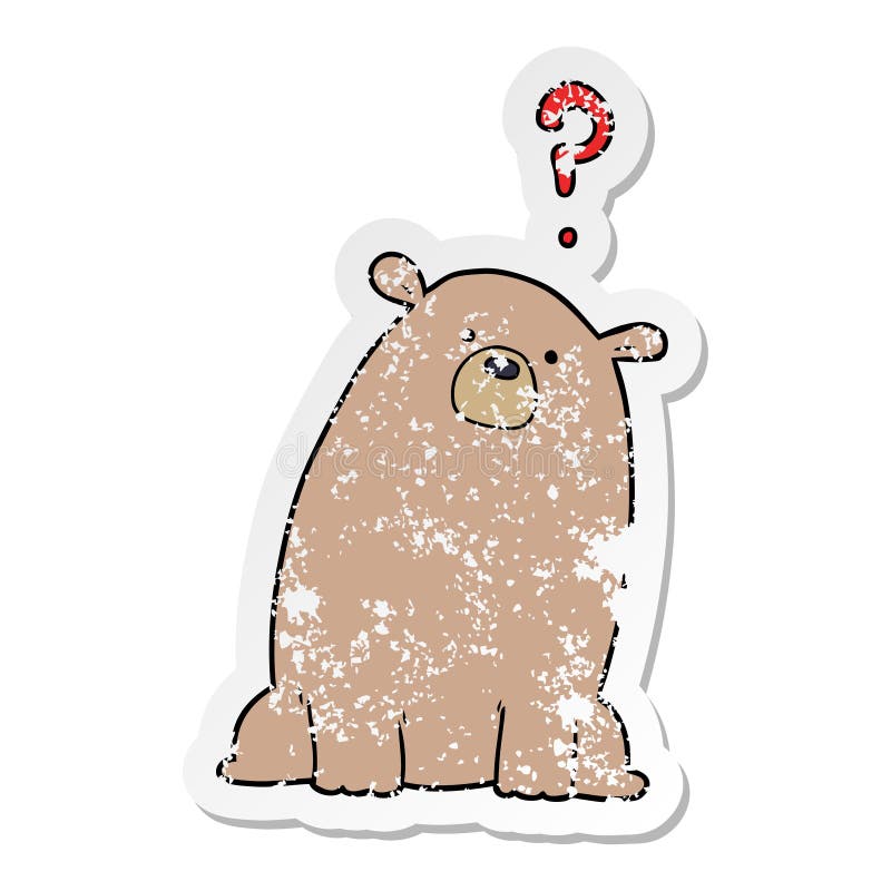 Curious Bear Question Mark Animals Cute Cartoon Sticker Distressed ...