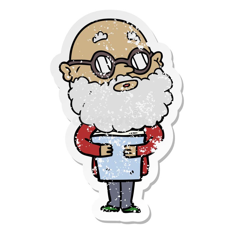 A Creative Distressed Sticker of a Cartoon Curious Man with Beard and ...