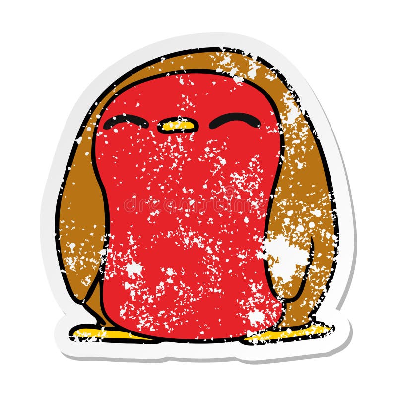 A Creative Distressed Sticker Cartoon Cute Kawaii Red Robin Stock ...