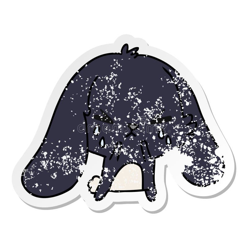A Creative Distressed Sticker Cartoon of Cute Kawaii Sad Bunny Stock ...