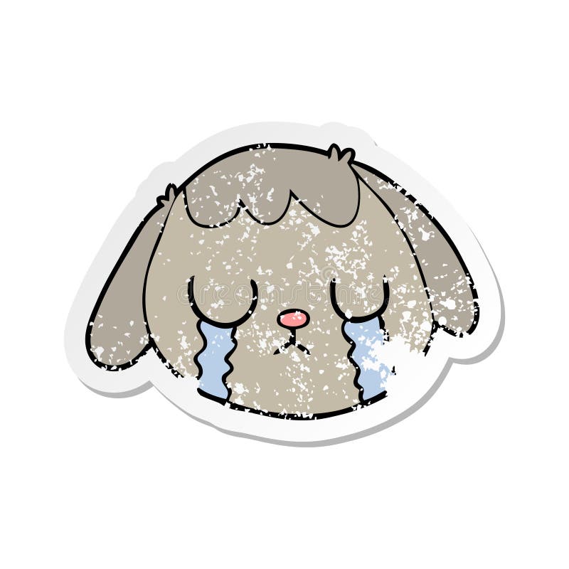 A Creative Distressed Sticker of a Cartoon Dog Face Crying Stock Vector ...