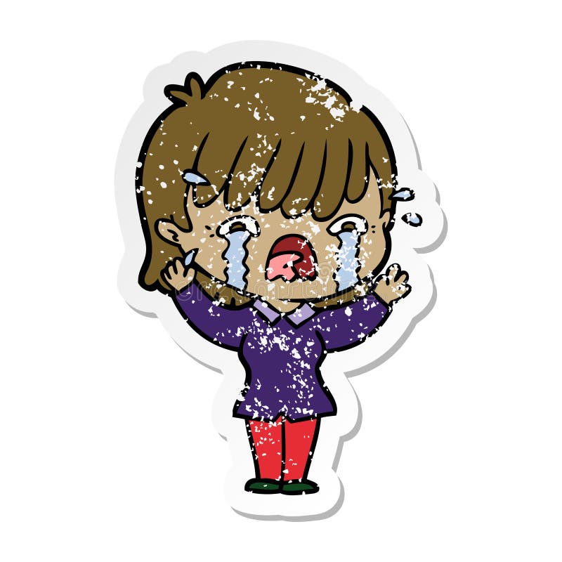 A Creative Distressed Sticker of a Cartoon Girl Crying Stock Vector ...
