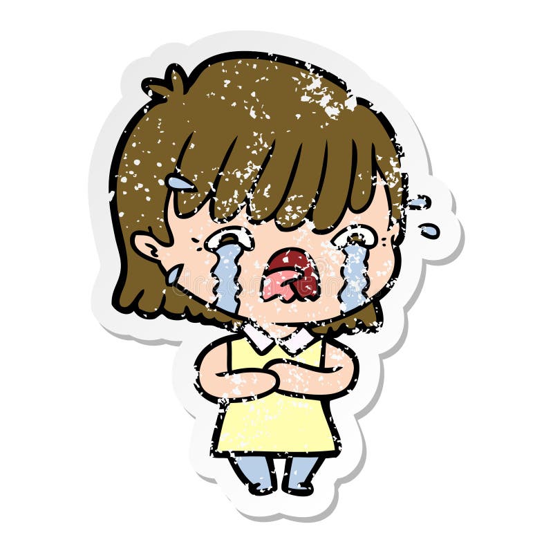 A Creative Distressed Sticker of a Cartoon Girl Crying Stock Vector ...