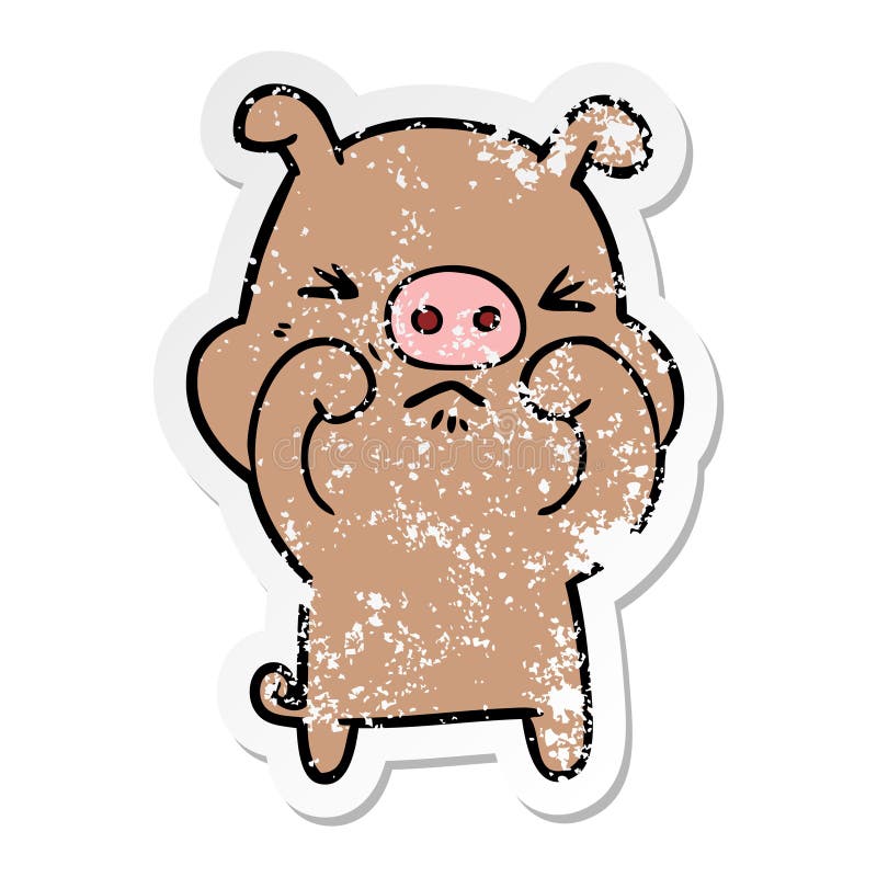 A Creative Distressed Sticker of a Cartoon Grumpy Pig Stock Vector ...