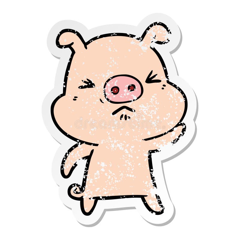 A Creative Distressed Sticker of a Cartoon Grumpy Pig Stock Vector ...