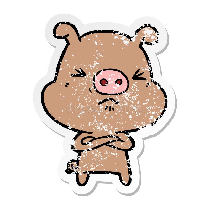 A Creative Distressed Sticker of a Cartoon Grumpy Pig Stock Vector ...