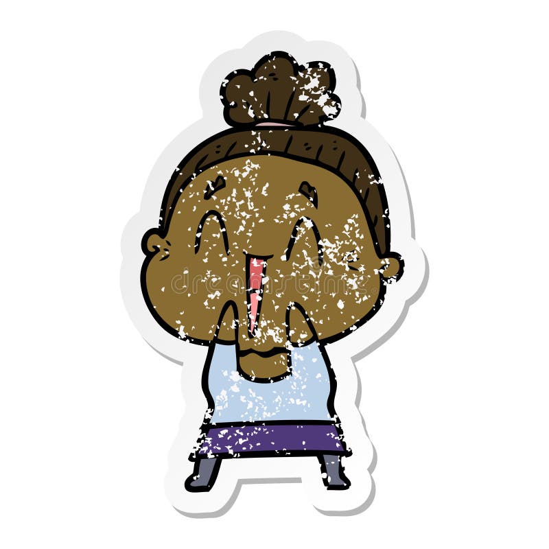 A Creative Distressed Sticker of a Cartoon Happy Old Lady Stock Vector ...