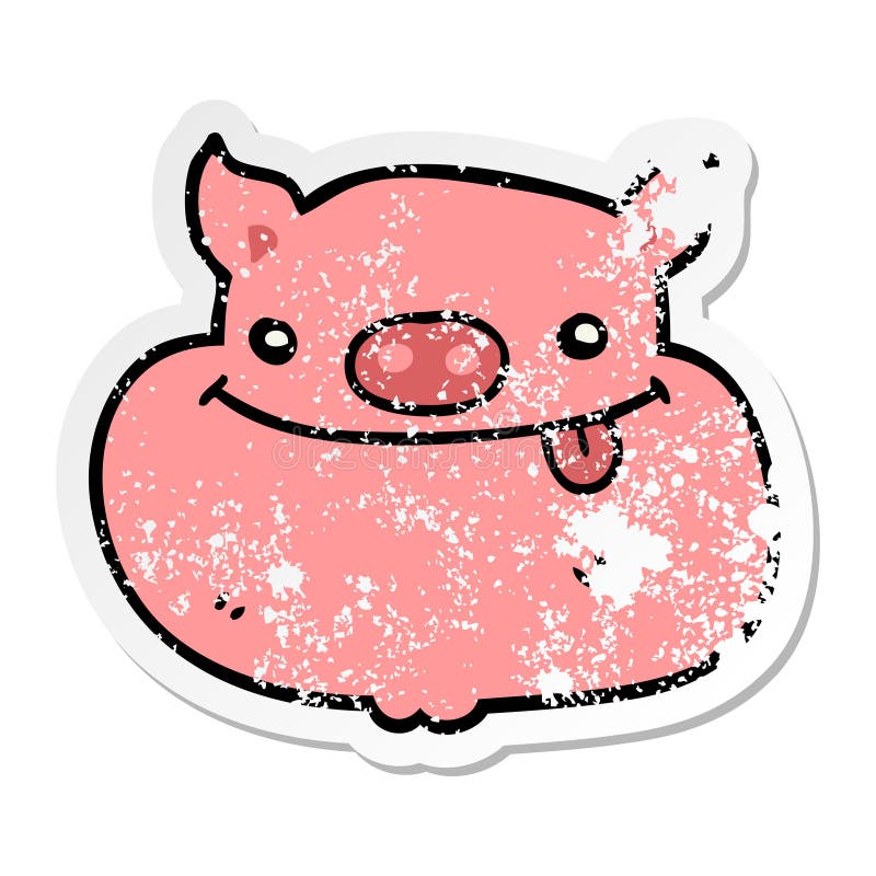 A Creative Distressed Sticker of a Cartoon Happy Pig Face Stock Vector ...