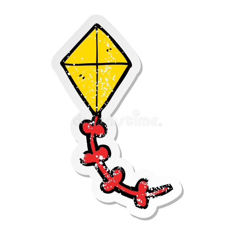 Kite Objects Cute Cartoon Sticker Distressed Grunge Realistic Torn ...