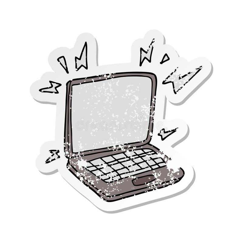 A Creative Distressed Sticker of a Cartoon Laptop Computer Stock Vector ...
