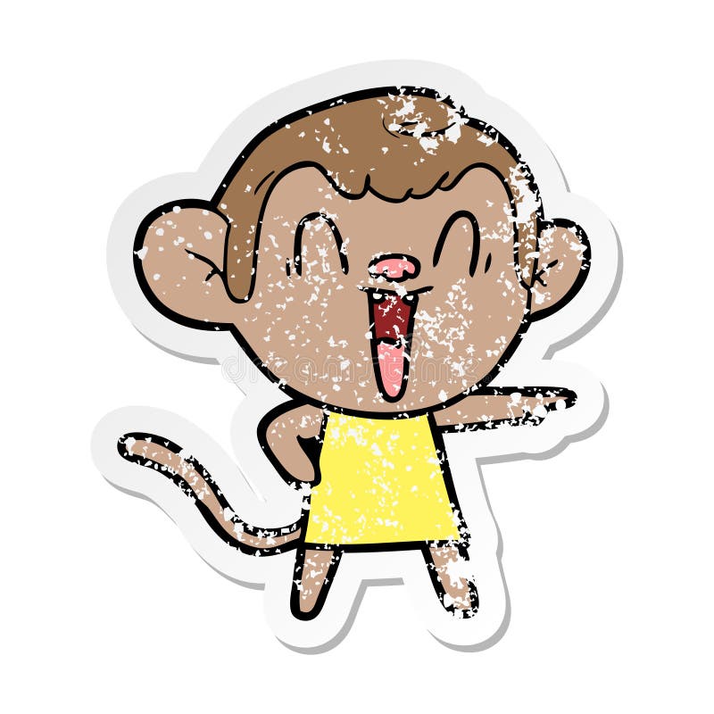 A Creative Distressed Sticker of a Cartoon Laughing Monkey Stock Vector ...