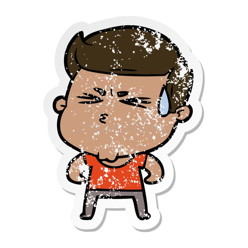 A Creative Distressed Sticker of a Cartoon Man Sweating Stock Vector ...