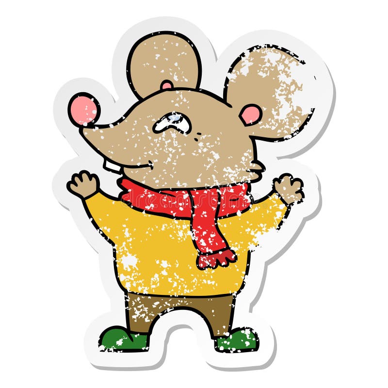 A Creative Distressed Sticker of a Cartoon Mouse Wearing Scarf Stock ...