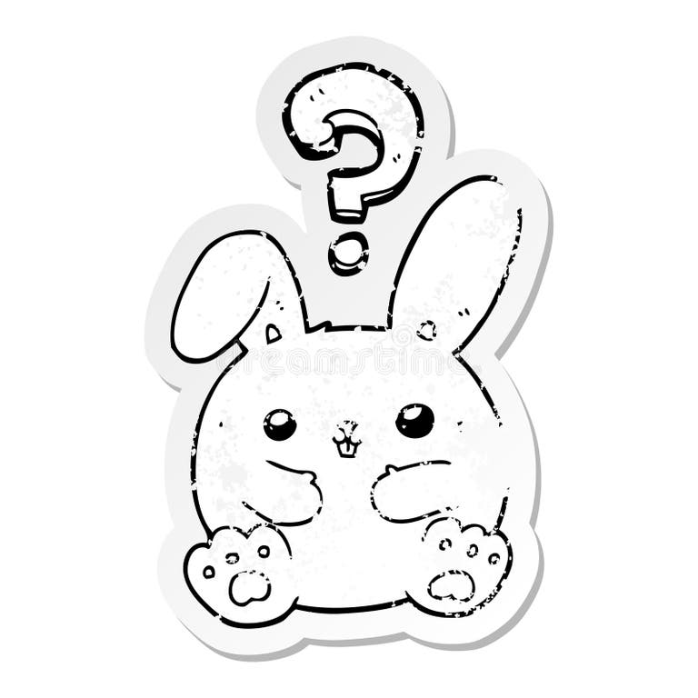 A Creative Distressed Sticker of a Cartoon Rabbit with Question Mark ...